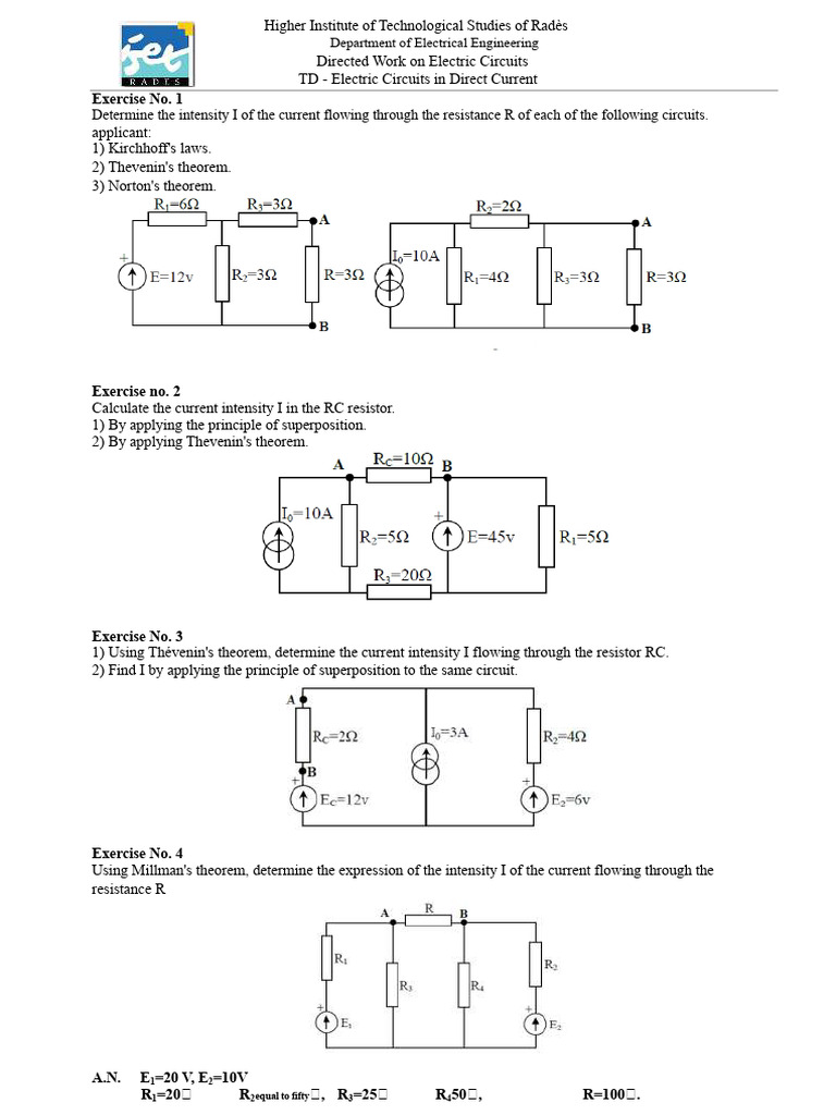 Electric Circuits: Current Calculation Exercises | PDF | Electronic ...