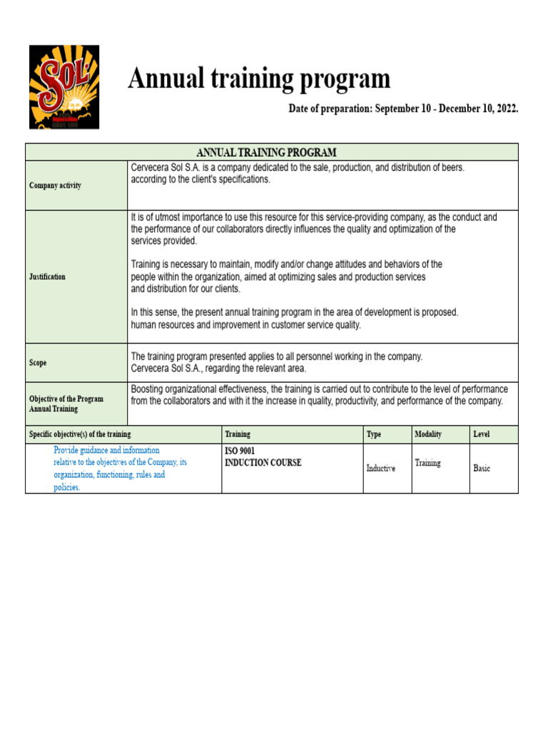 Annual Training Program Format.docx | PDF | Business