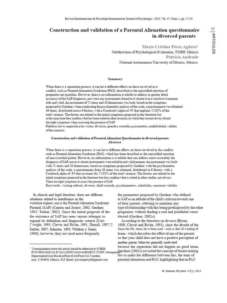 Parental Alienation Questionnaire | PDF | Psychometrics | Family