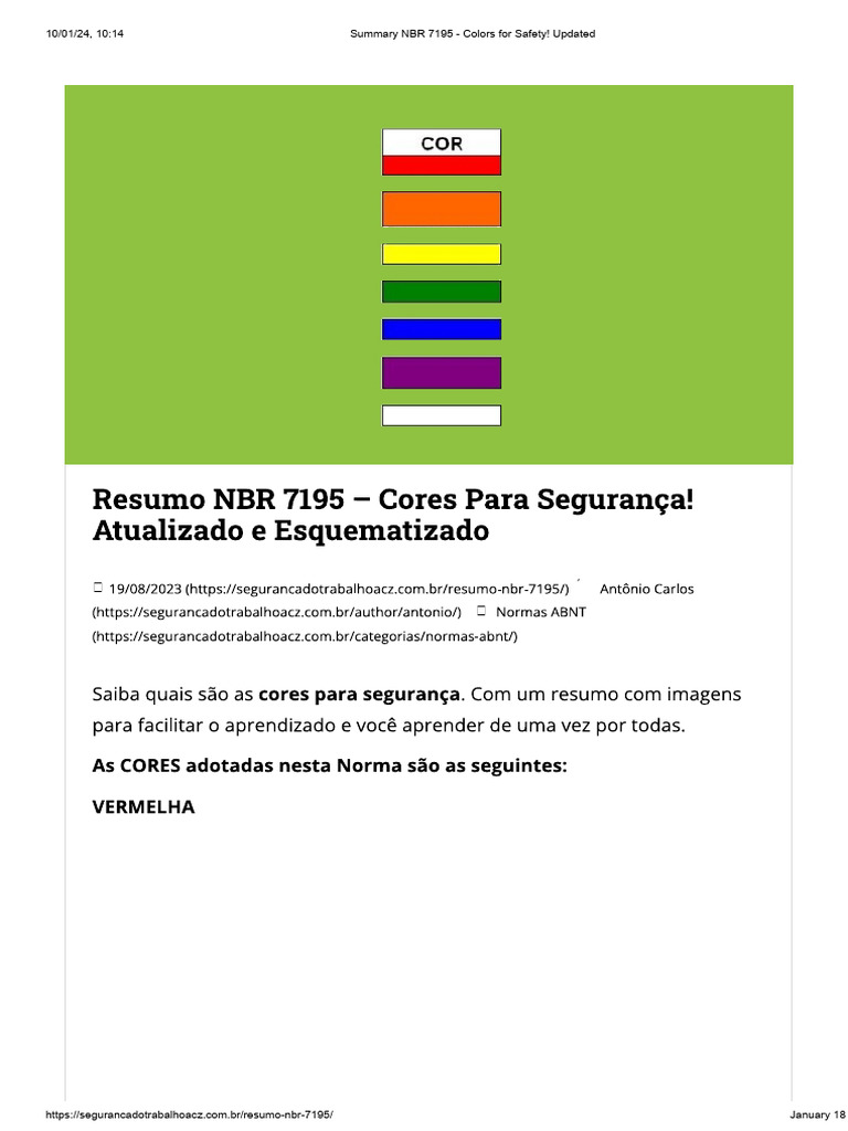 NBR 7195 Summary: Safety Colors Guide | PDF