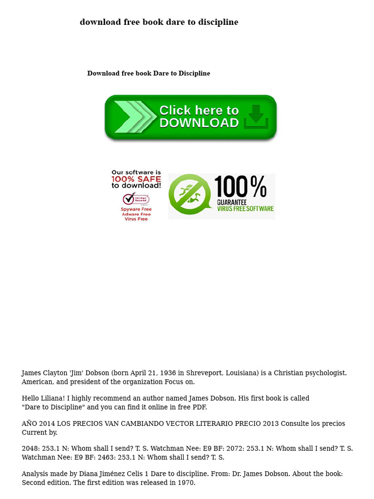 Download Free Book Dare to Discipline | PDF