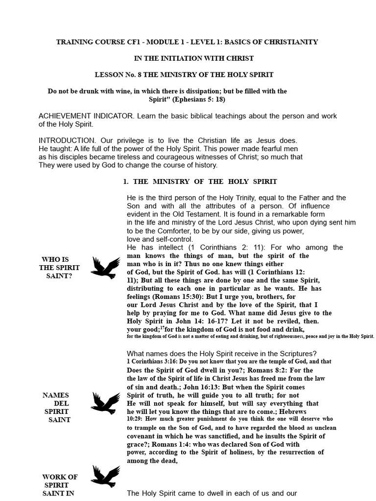 Lesson No. 8 Cf1 (The Ministry of The Holy Spirit) | PDF | Jesus | Holy ...