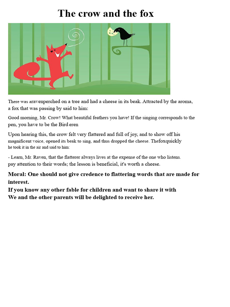 The Crow and the Fox: A Fable's Lesson | PDF