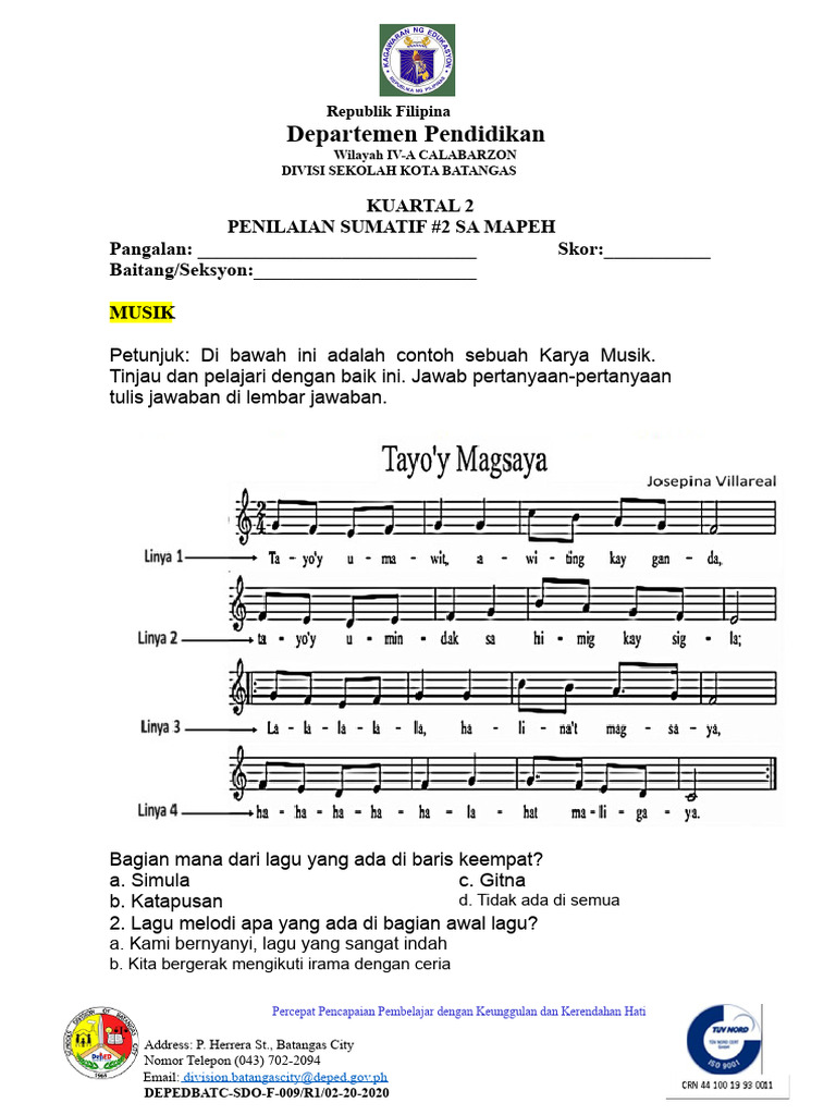 MAPEH_SUMMATIVE ASSESSMENT#2 | PDF
