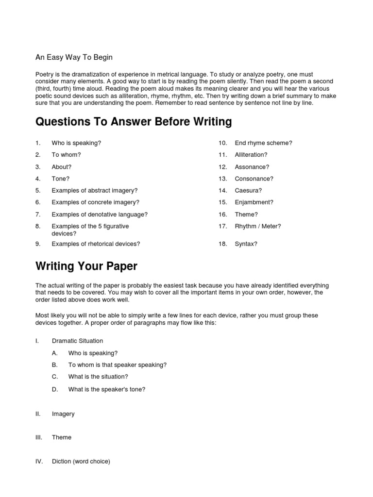 Questions To Answer Before Writing: An Easy Way To Begin | PDF | Poetic ...