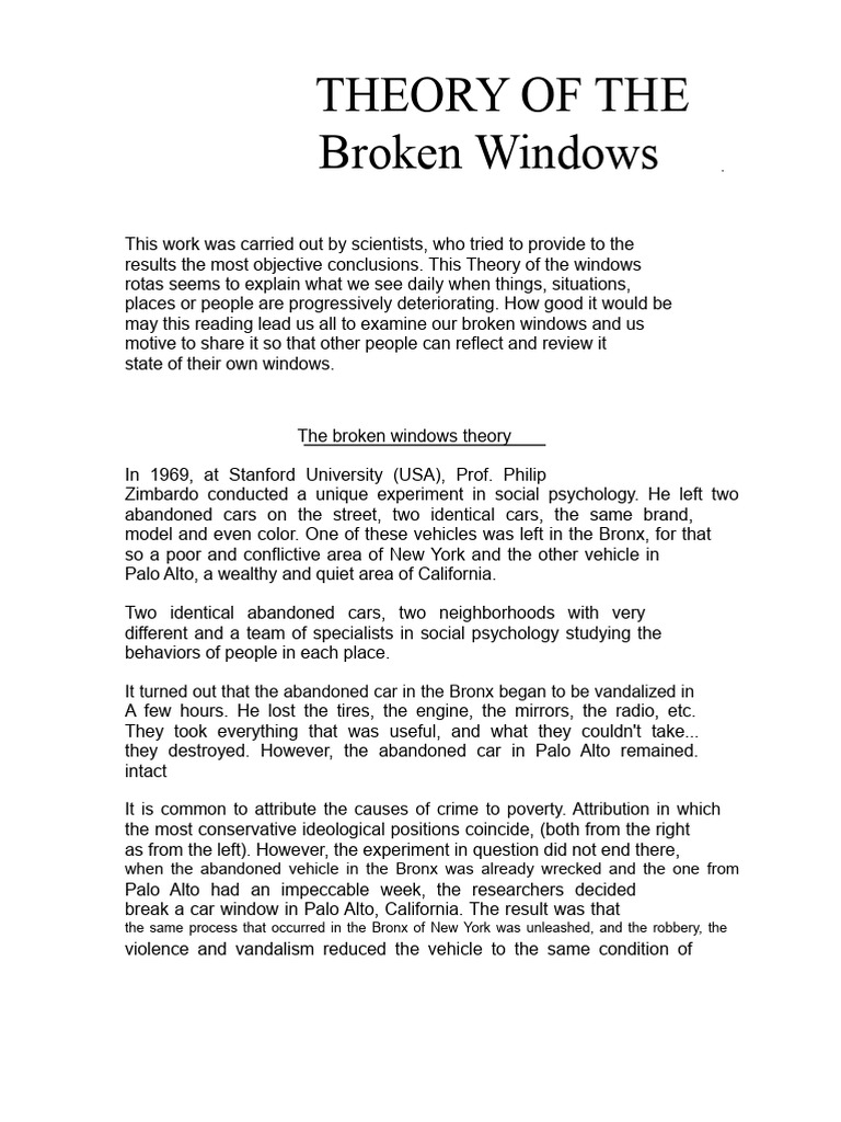 Understanding the Broken Windows Theory | PDF | Social Psychology ...