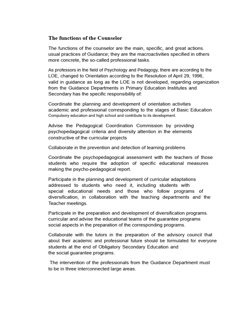 The Functions of The Counselor | PDF | Special Education | Teachers