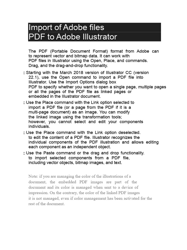 Importing Adobe PDF Files into Adobe Illustrator | PDF | Adobe ...