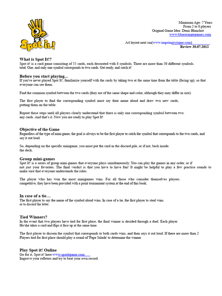 Spot It! Game Rules and Mini-Games | PDF | Board Games | Playing Cards