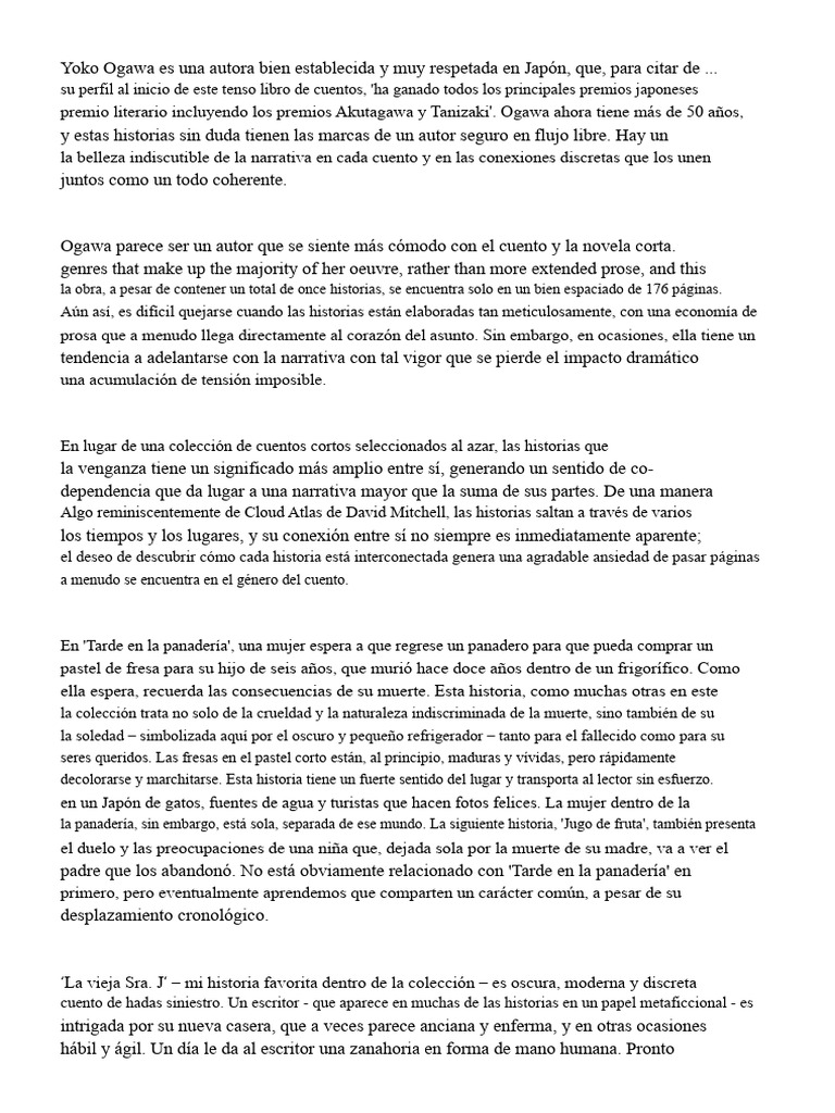Cuentos oscuros de Yoko Ogawa: Venganza | PDF | Cuentos | Venganza