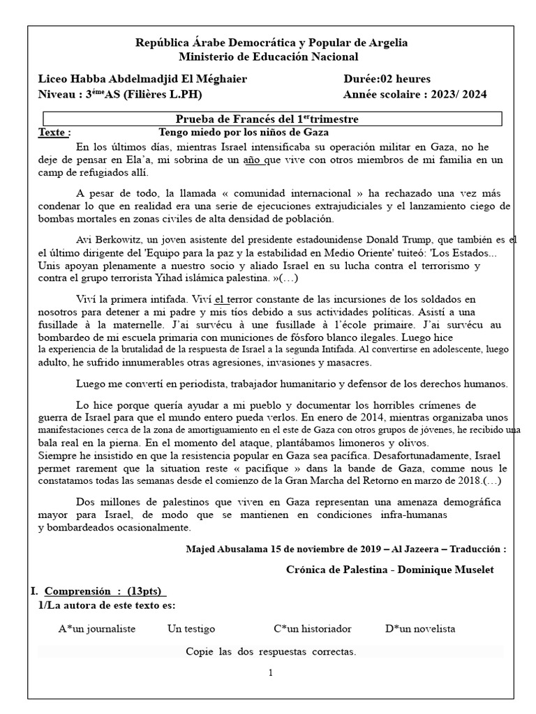 compo 3as lp tri1 2023-2024 corregido | PDF | Franja de Gaza | Israel