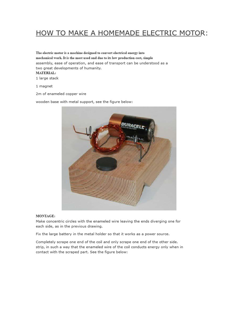 How To Make A Homemade Electric Motor | PDF