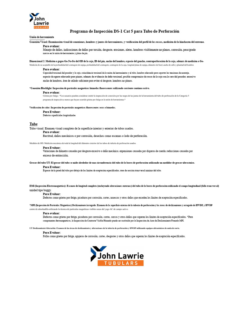 Programa de Inspección de Cat 5 Ds-1 | PDF | Perforación | Fatiga (material)
