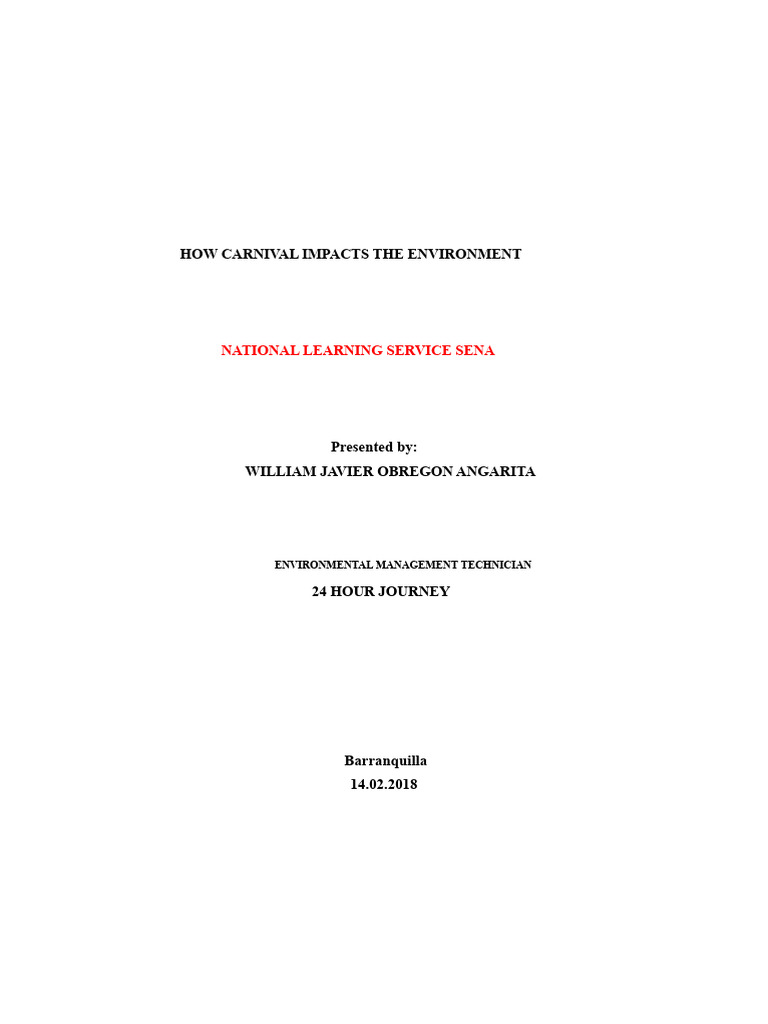 HOW CARNIVAL IMPACTS THE ENVIRONMENT | PDF | Pollution | Natural ...