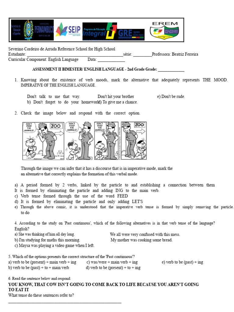 English Language Test - 2ND Year Ii | PDF | Verb | Semantics