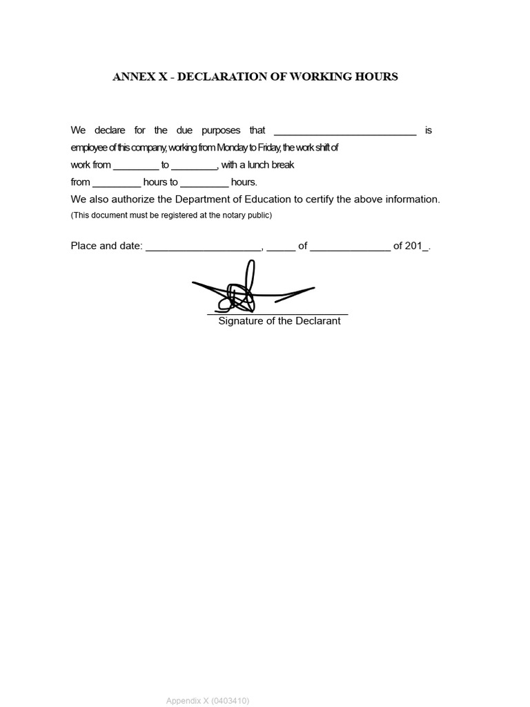 Employee Working Hours Declaration Form | PDF
