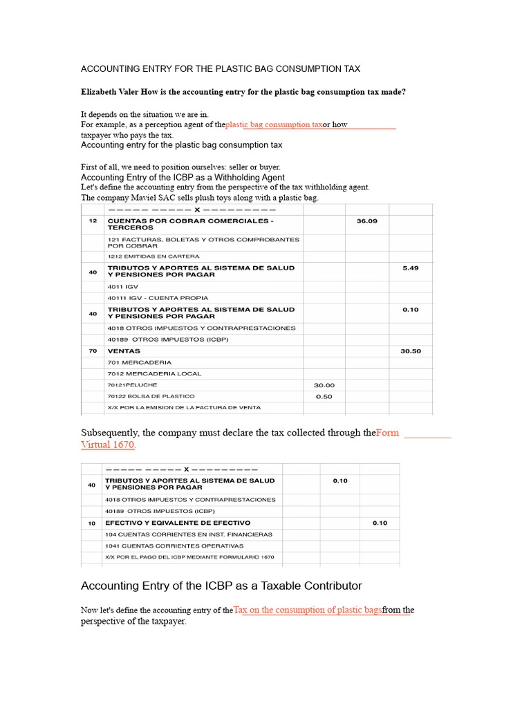 Accounting Entry for the Plastic Bag Consumption Tax | PDF | Taxes ...