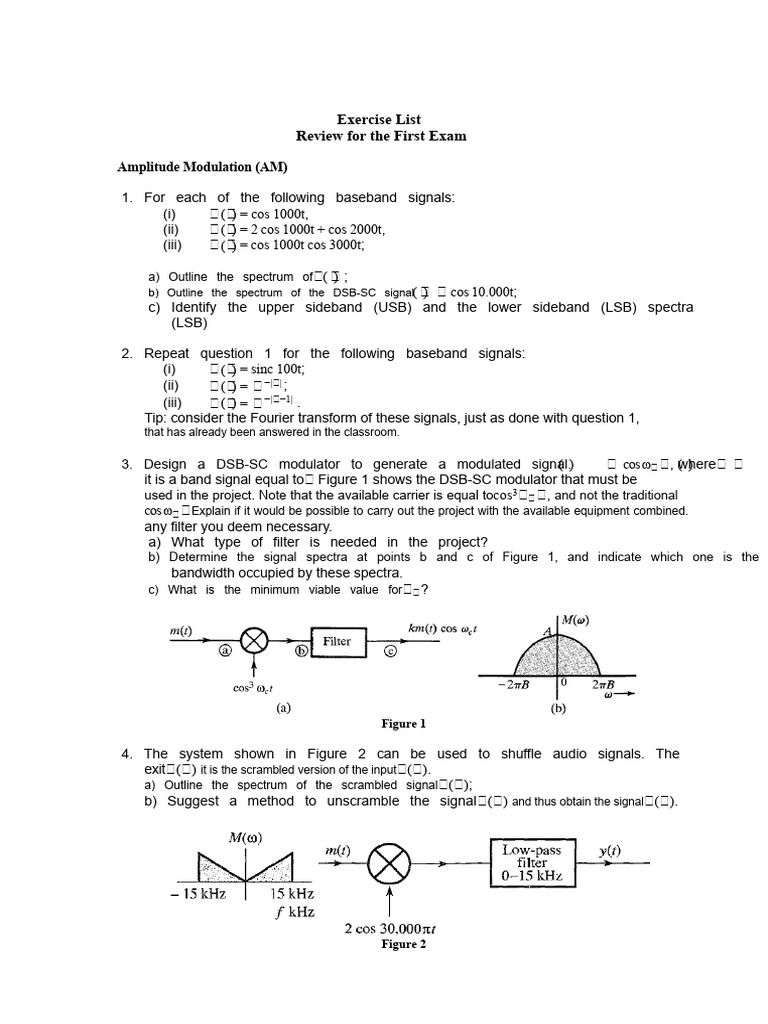 Exercise List For First Exam | PDF | Frequency Modulation | Radio
