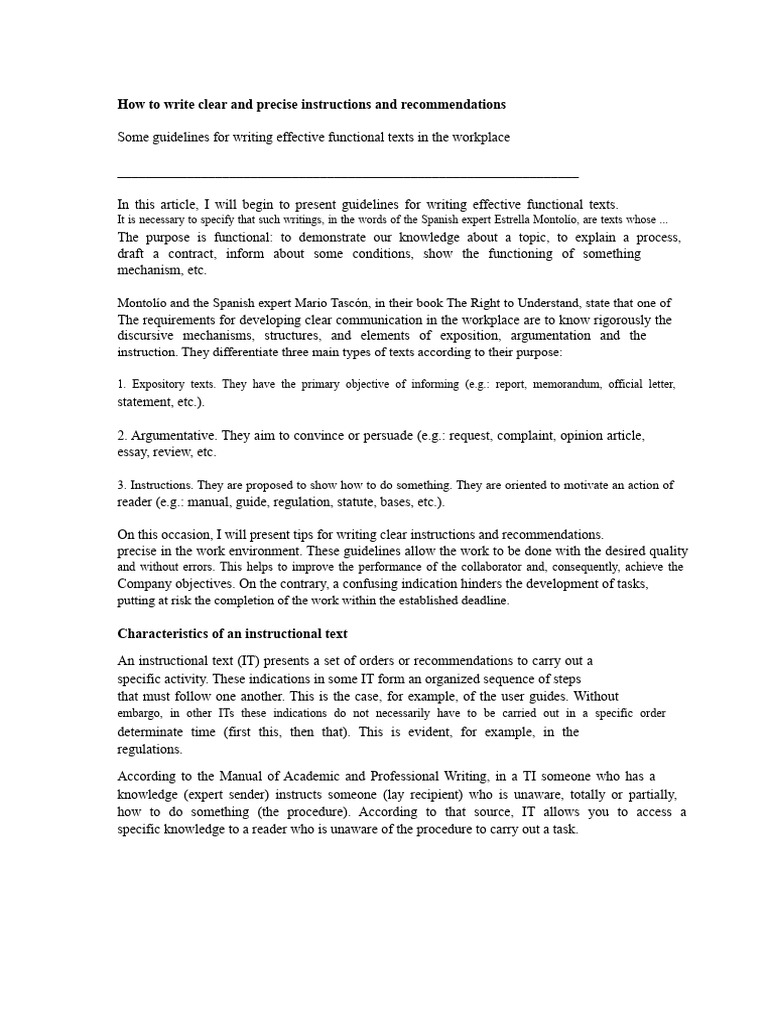 How to write clear and precise instructions and recommendations | PDF ...
