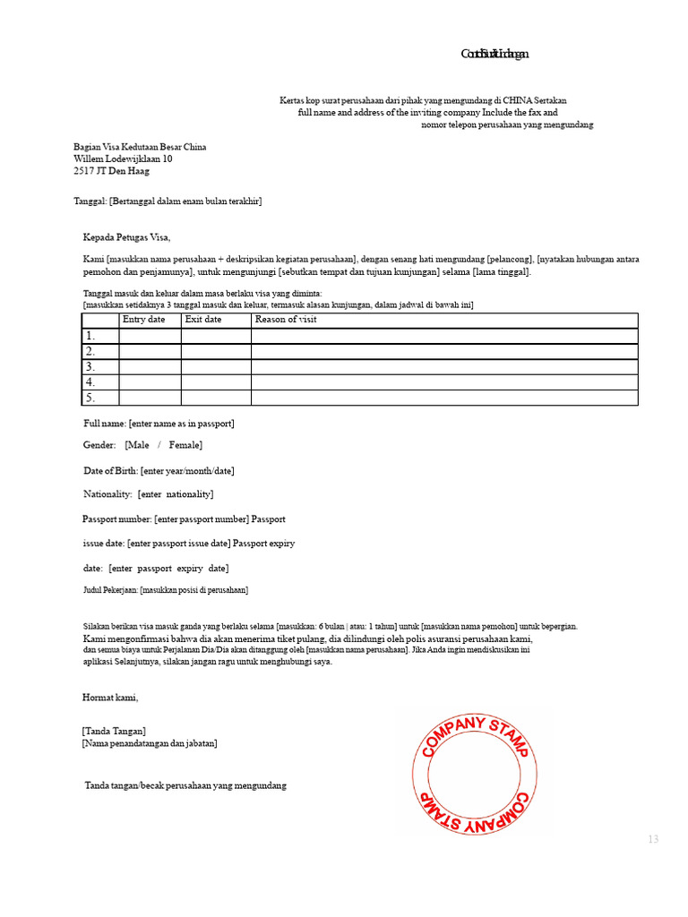 Contoh Surat Undangan Visa China | PDF