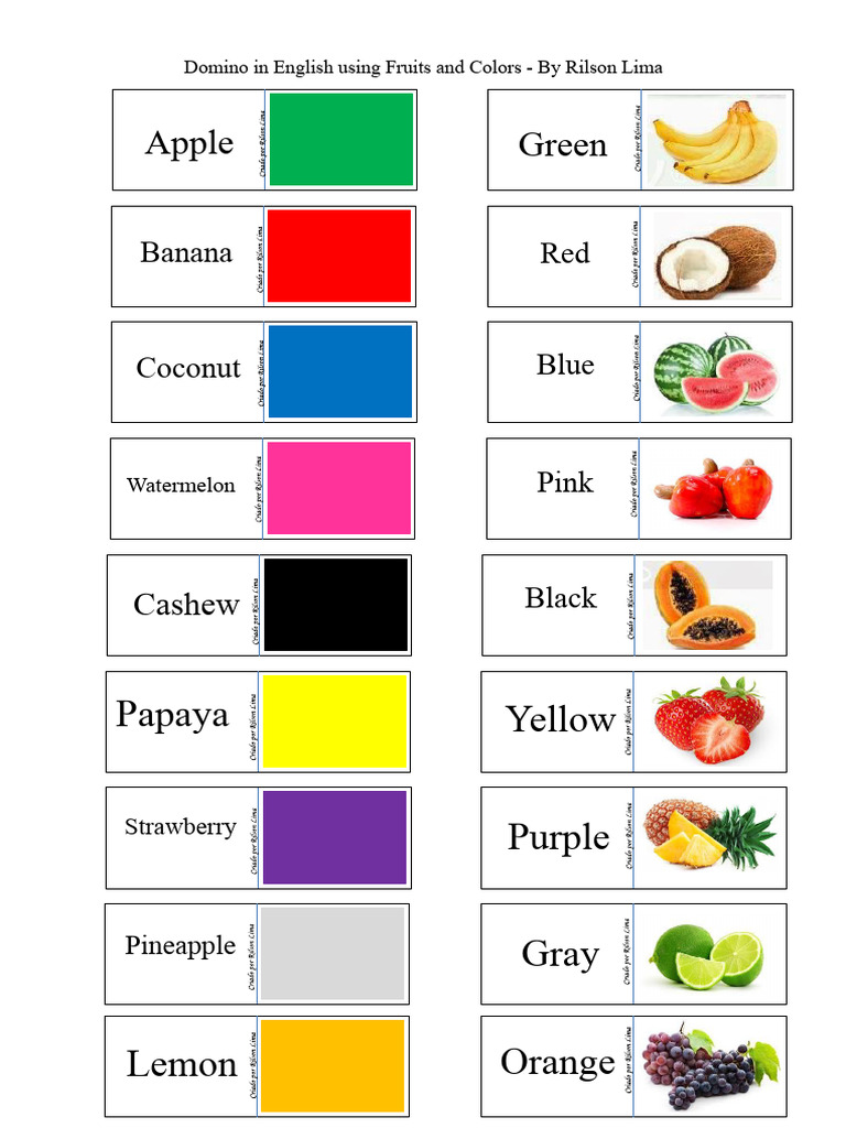Domino Fruits and Colors in English | PDF