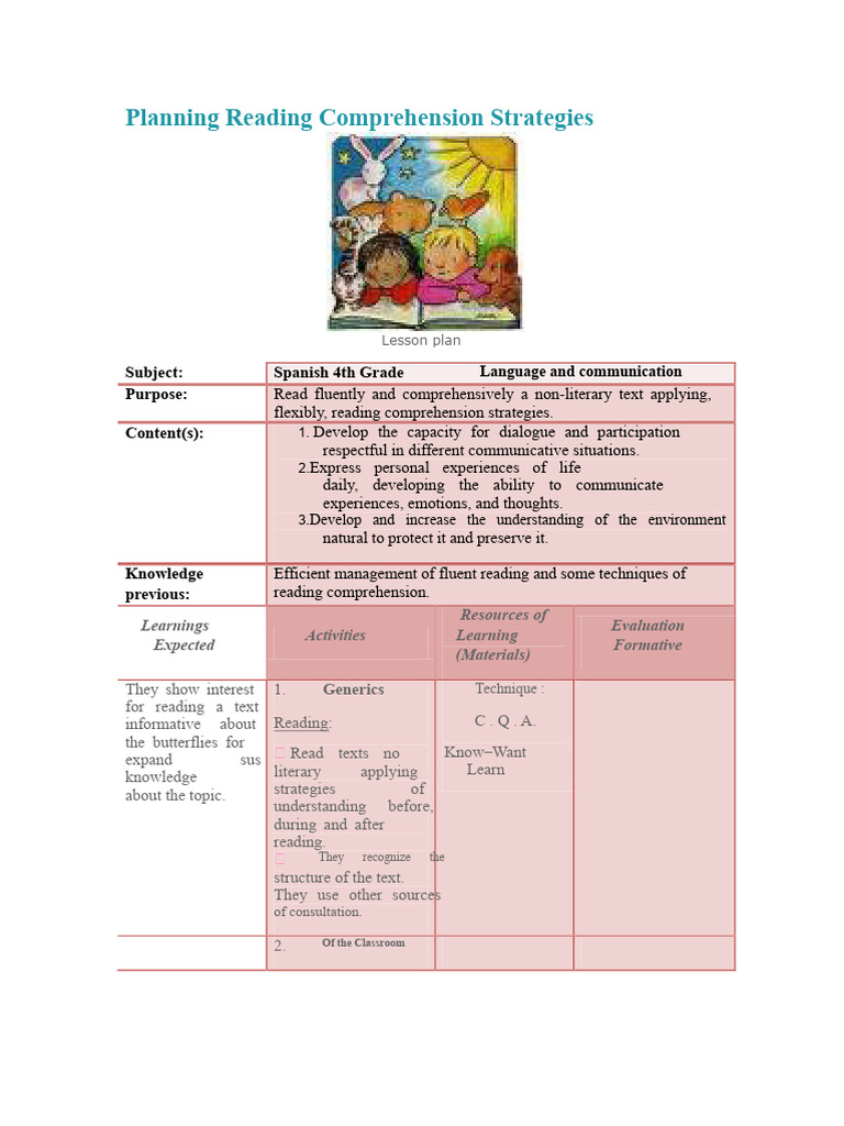 Planning Reading Comprehension Strategies | PDF | Reading Comprehension | Lesson Plan
