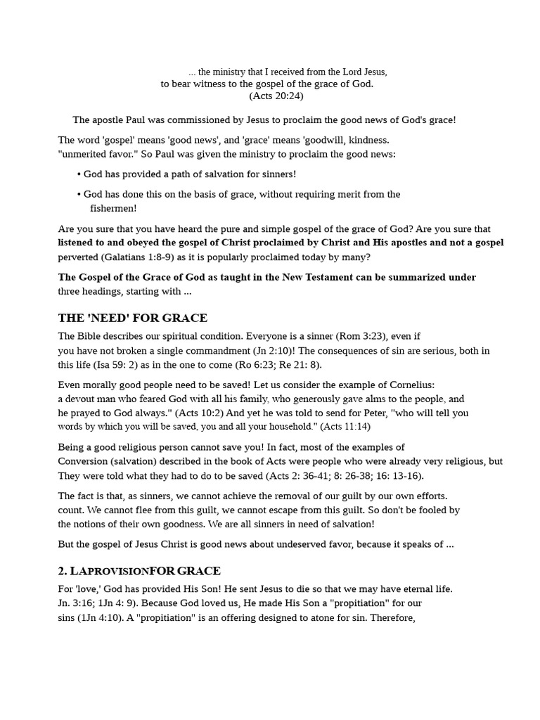 sermon the gospel of the grace of God | PDF | Grace In Christianity ...