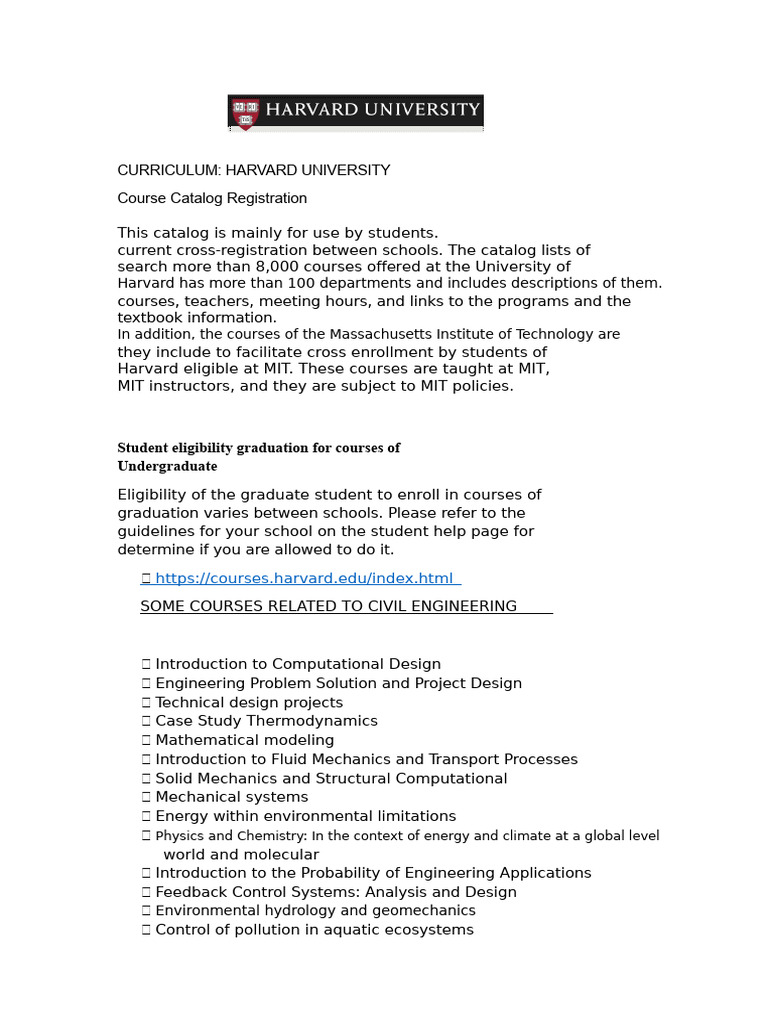 Harvard - CURRICULUM PLAN | PDF | Engineering | Civil Engineering