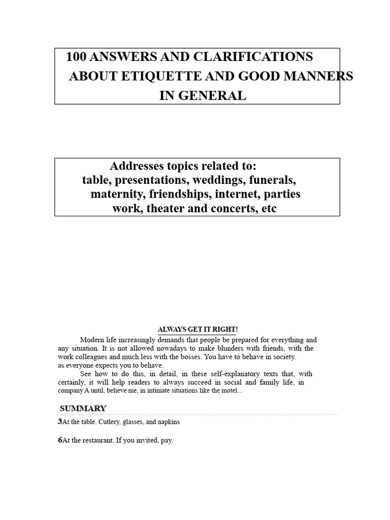 100 answers and clarifications about etiquette and good manners in ...