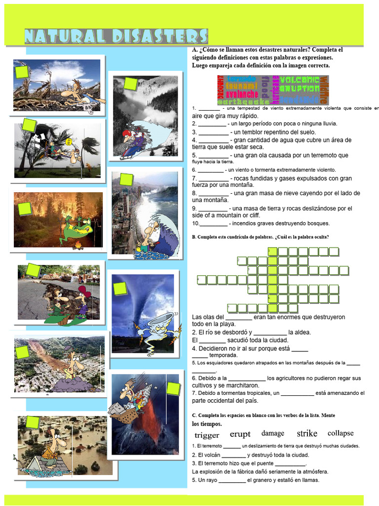 Definiciones y Actividades sobre Desastres Naturales | PDF | Desastres ...