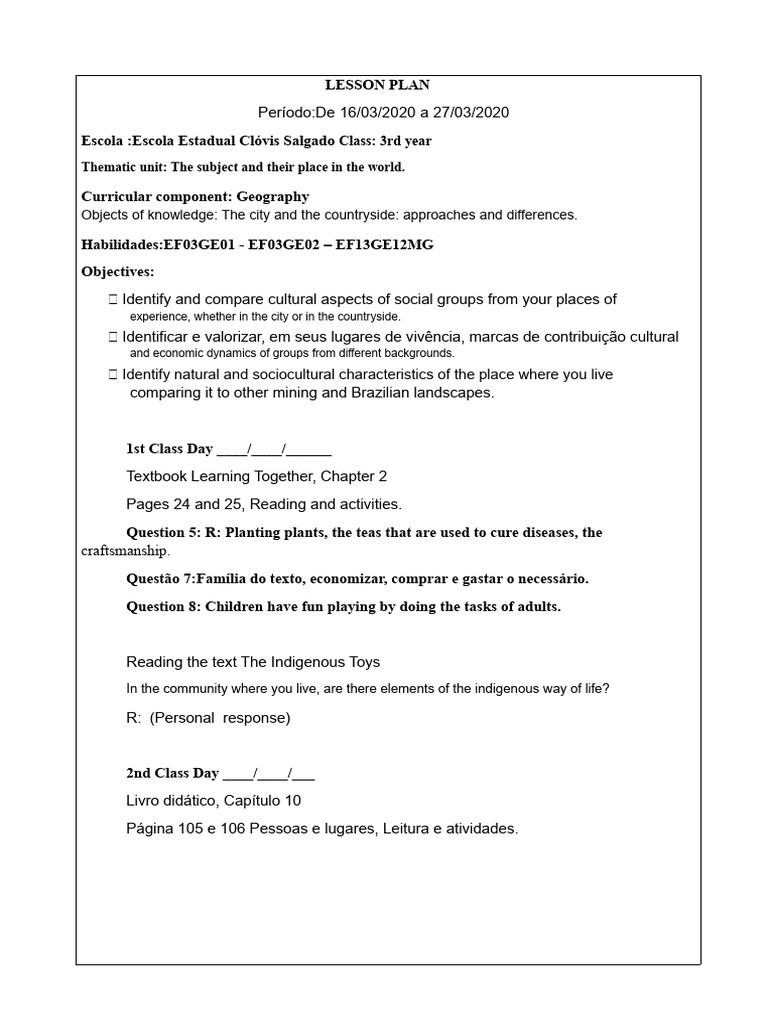 LESSON PLAN Geography 16 To 27 | PDF | Learning