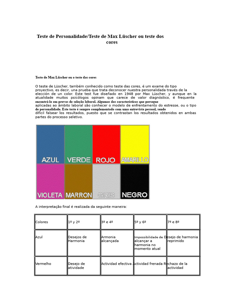Teste das Cores | PDF | Cor | Ciências comportamentais
