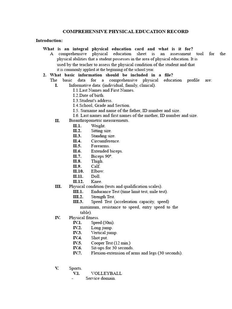 Comprehensive Physical Education Report | PDF