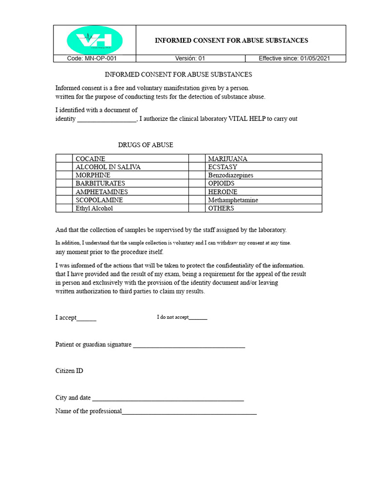 Frm-Op-002 Consent For Abuse Drugs | PDF
