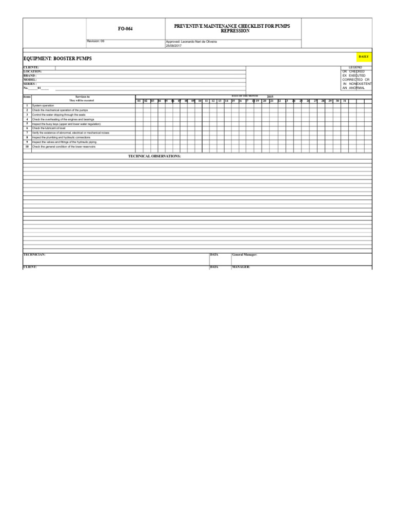 FO-064 - Preventive Maintenance Checklist for Recalculation Pumps (2 ...