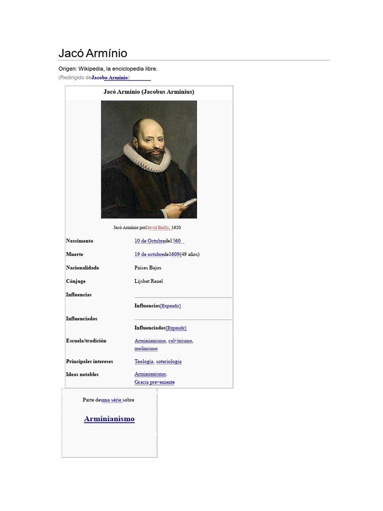 Jacobo Arminio (Jacob Arminius) | PDF | Arminianismo | Creencia ...