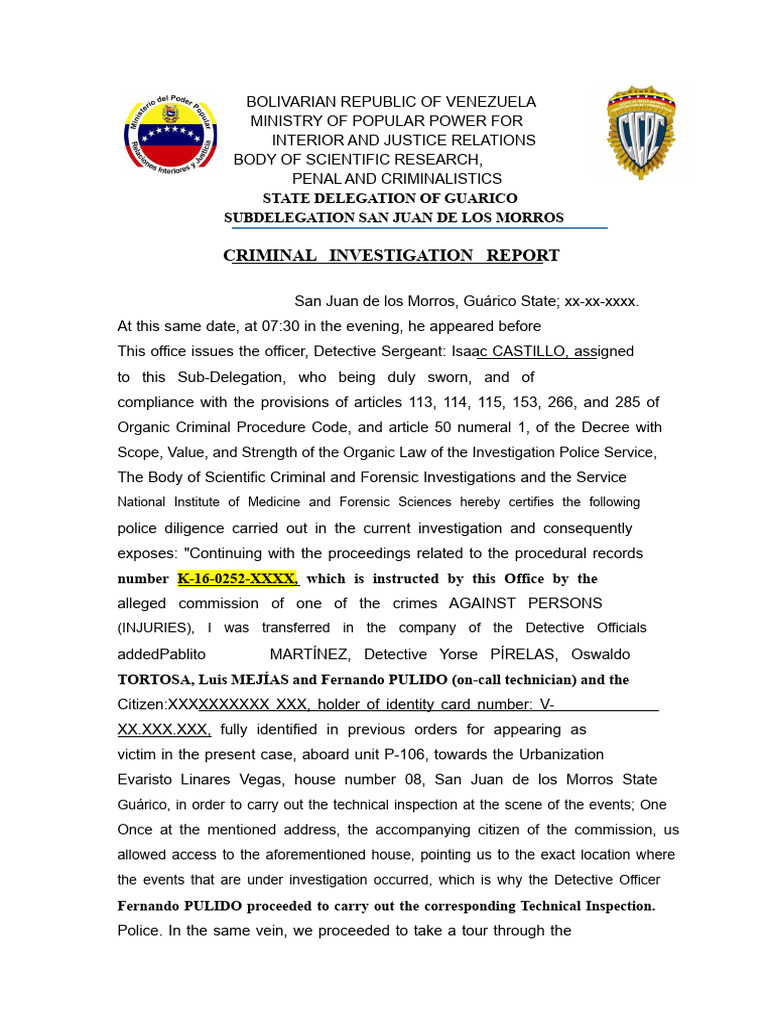 Report of Apprehension Injuries | PDF | Detective | Forensic Science