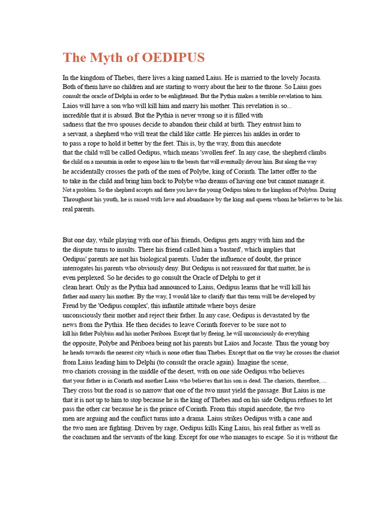 Myth of Oedipus | PDF | Oedipus | Theban Mythology