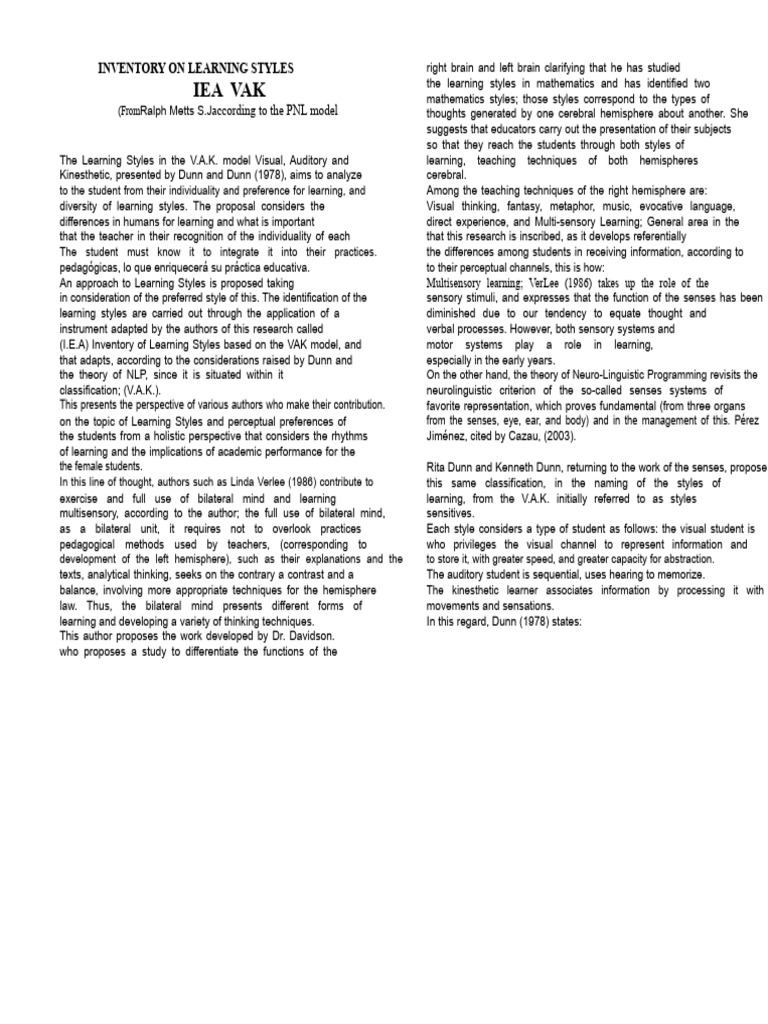 Understanding Learning Styles: VAK Model | PDF | Learning Styles | Learning