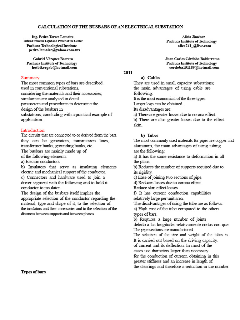 Calculation of Busbars in An Electrical Substation | PDF | Oscillation ...