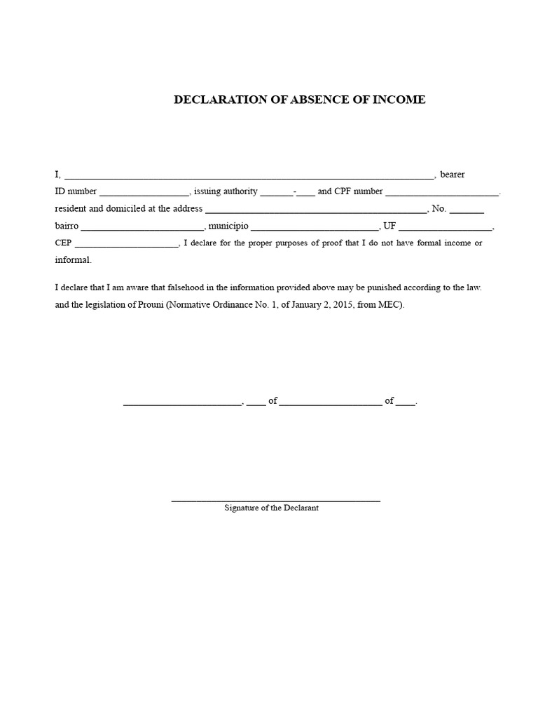 PROUNI Model Declaration of Absence of Income | PDF