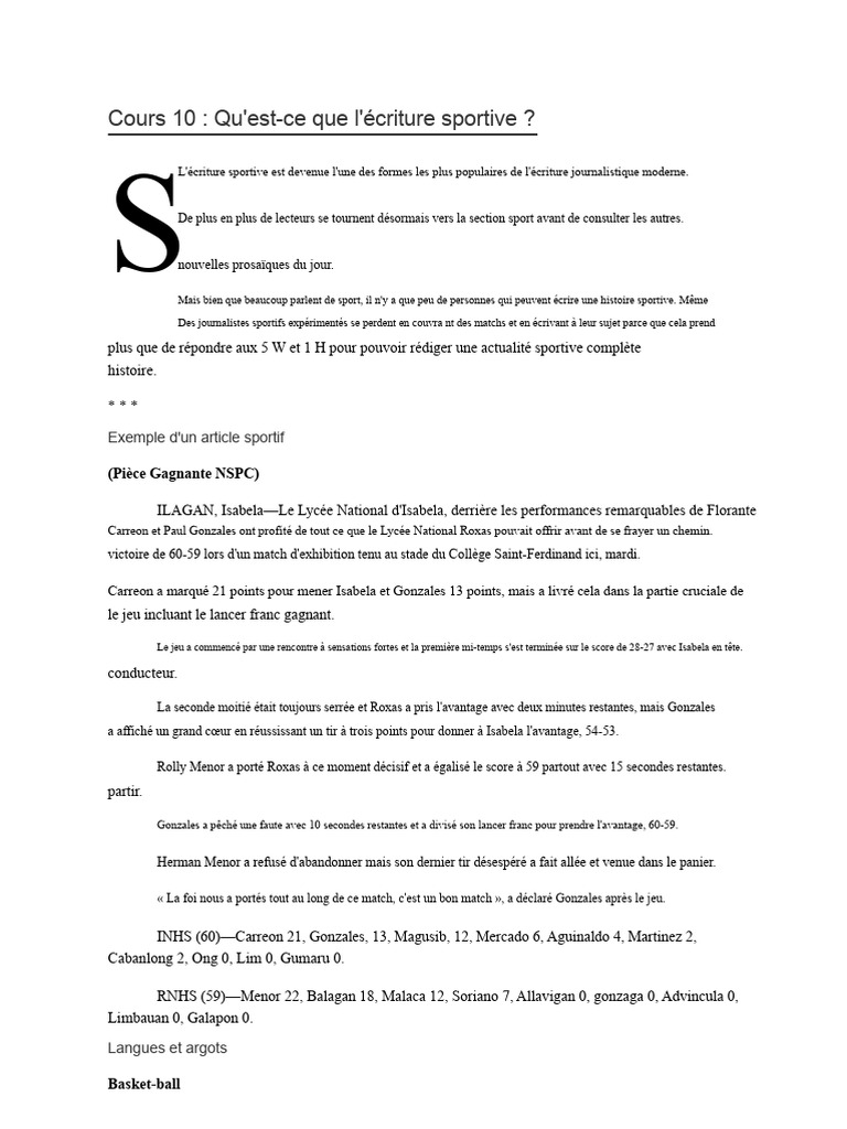 Introduction à l'écriture sportive | PDF | Sports d'été | Loisir