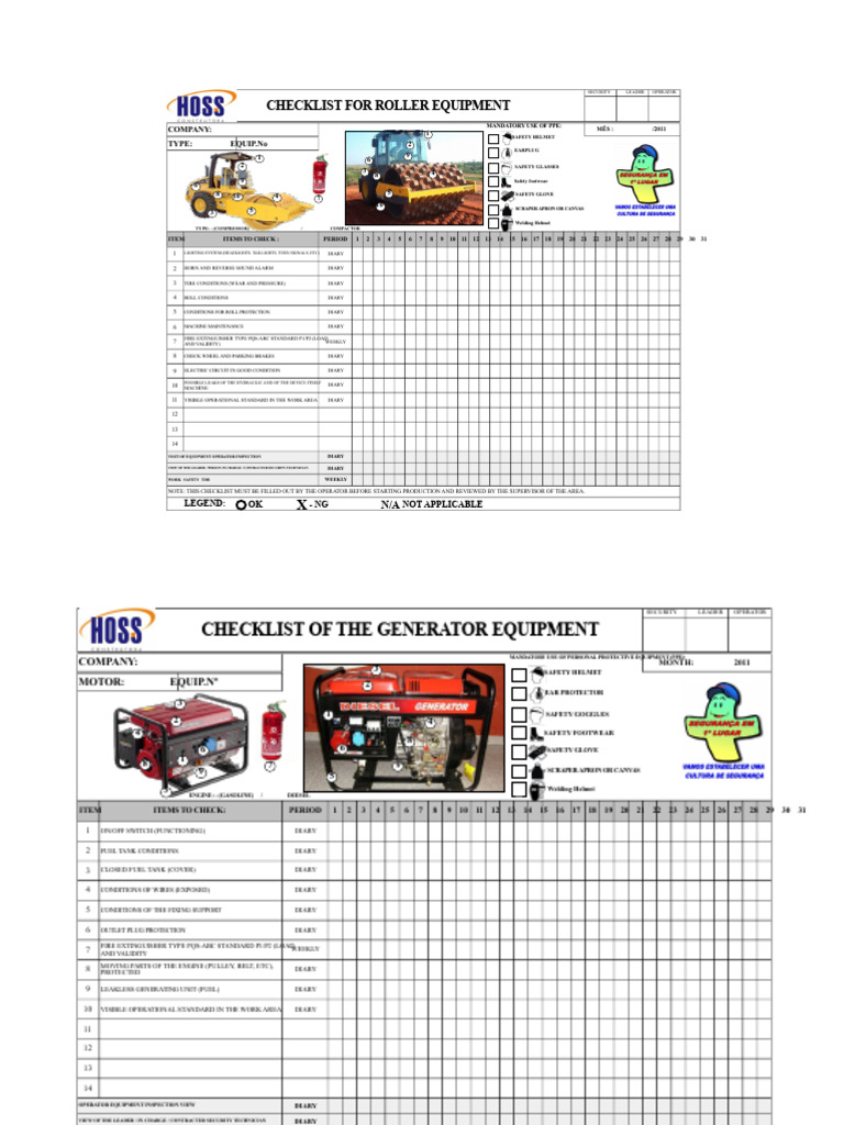 Weekly Safety Checklist for Equipment | PDF | Personal Protective ...