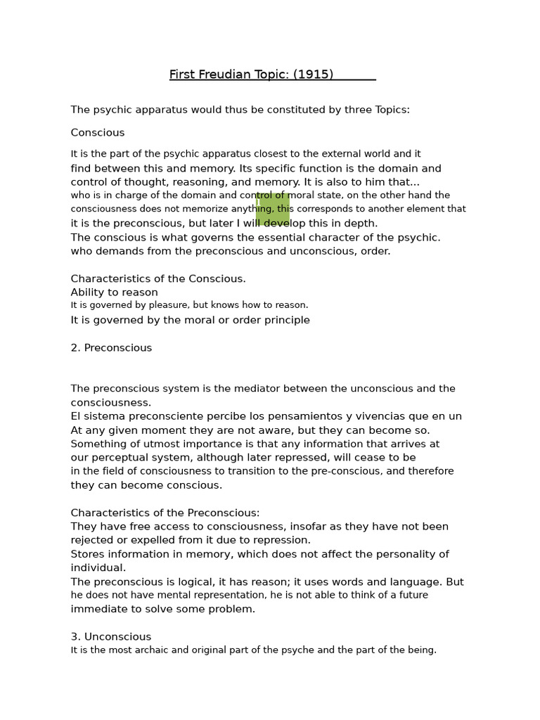 Understanding Consciousness in Psychoanalysis | PDF | Unconscious Mind ...