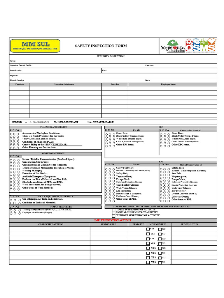 Safety Inspection Checklist Template | PDF | Personal Protective ...