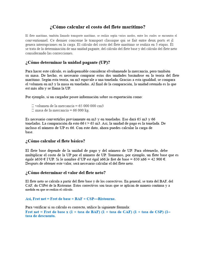 Costo Del Flete Marítimo | PDF