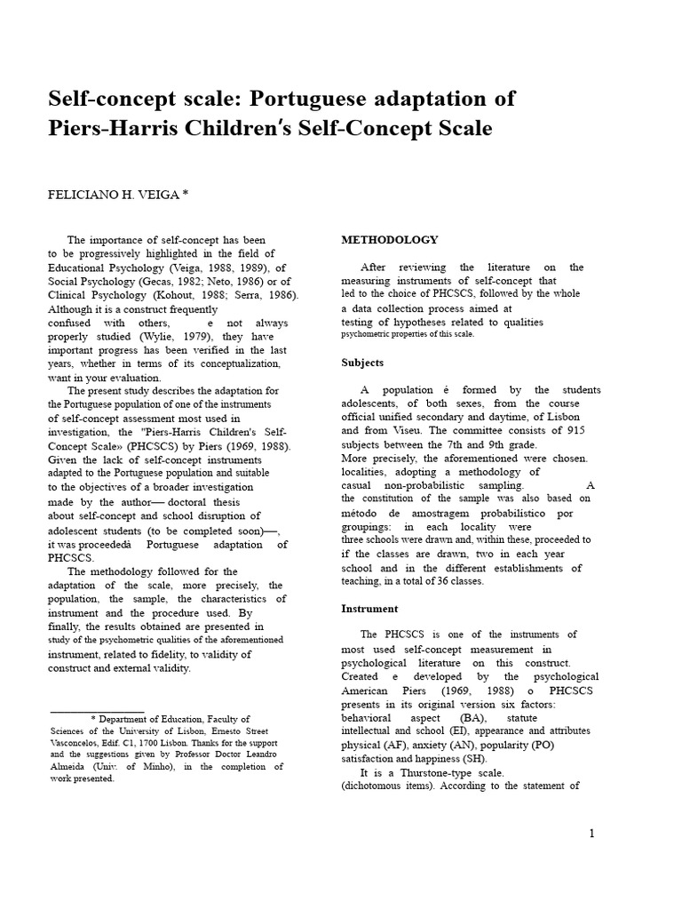 Portuguese Adaptation of PHCSCS | PDF | Self Concept | Psychometrics