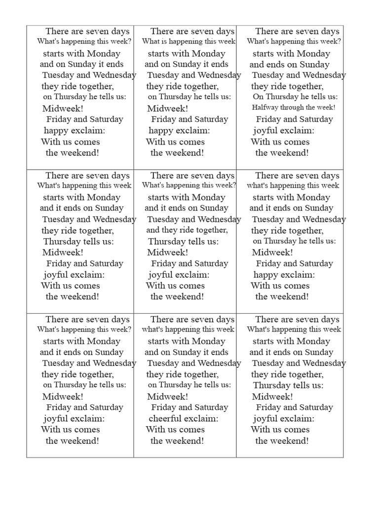 Days of The Week Poem | PDF | Workweek And Weekend