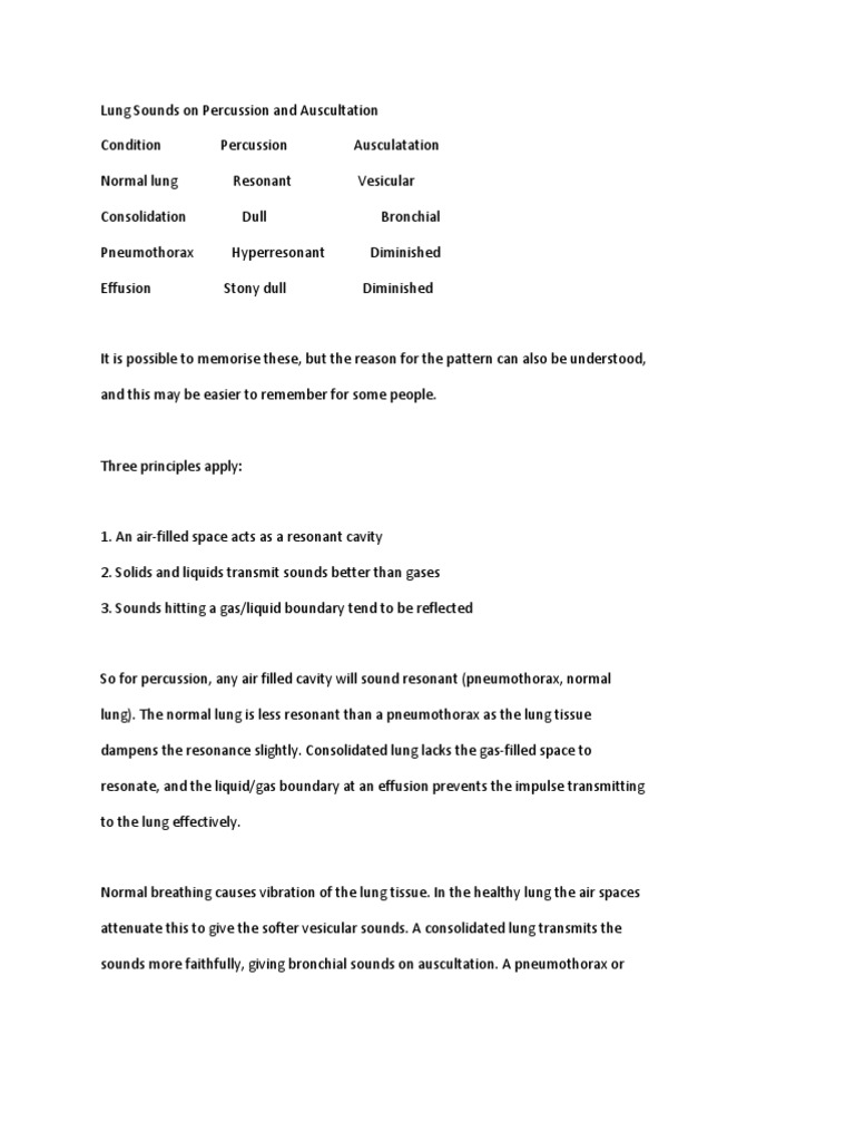 Lung Percussion Sounds Explained | PDF | Thorax | Lung