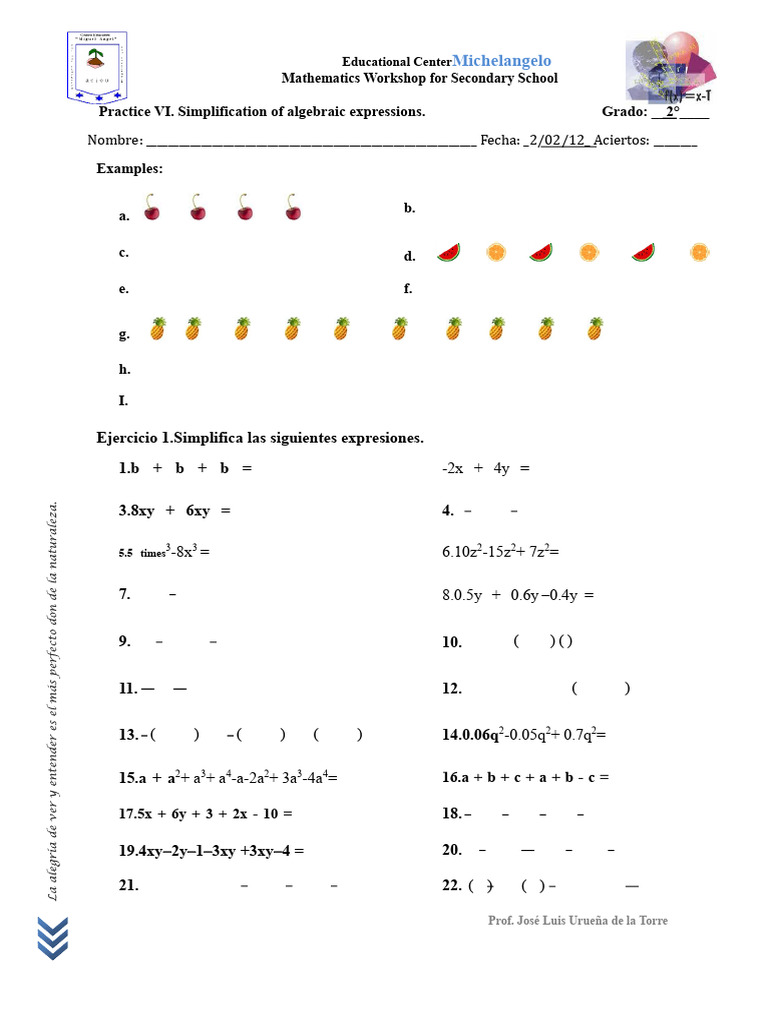 Algebraic Expression Simplification Guide | PDF